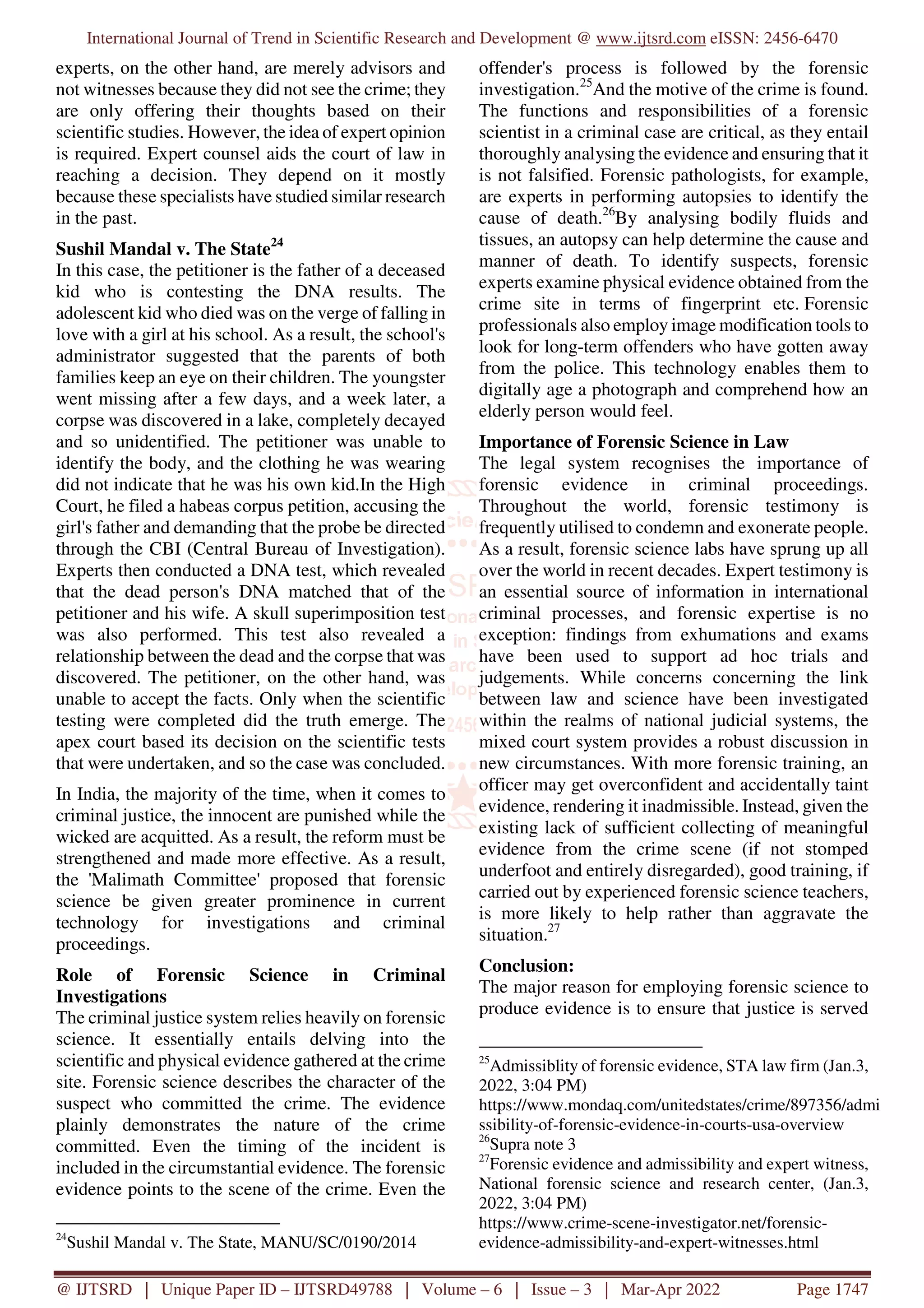 Critical Analysis of Admissibility of Forensic Evidence in the Indian ...