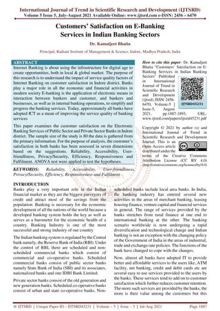 Customers’ Satisfaction on E Banking Services in Indian Banking Sectors | PDF