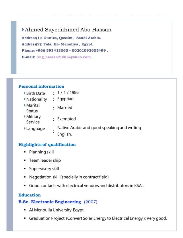 Ahmed hassan cv | DOCX | Computing | Technology & Computing