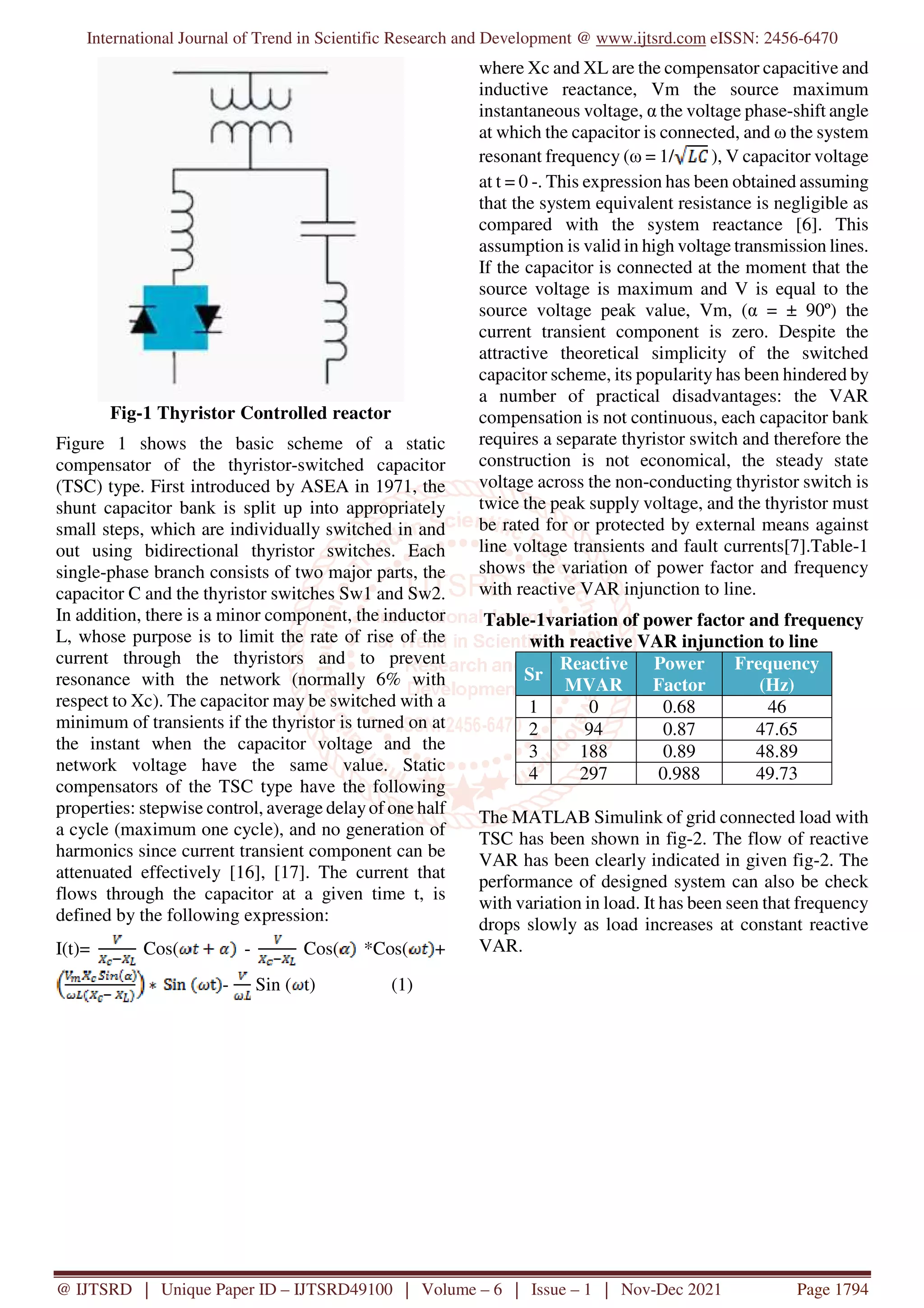 Reactive Power Compensation And Power Factor Correction By Reactive Var