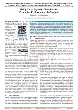 Using Naive Bayesian Classifier for Predicting Performance of a Student | PDF