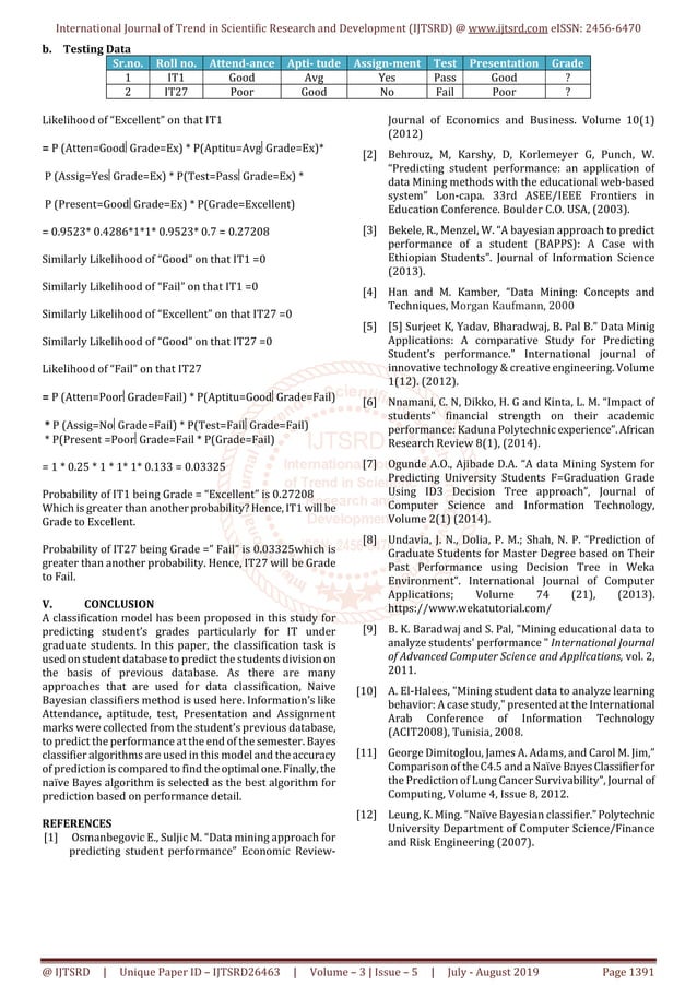 Using Naive Bayesian Classifier for Predicting Performance of a Student | PDF