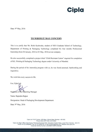 Experience Certificate (Rohit Kushwaha) | PDF