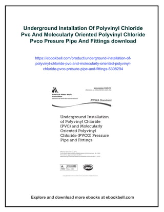 Underground Installation Of Polyvinyl Chloride Pvc And Molecularly Oriented Polyvinyl Chloride ...