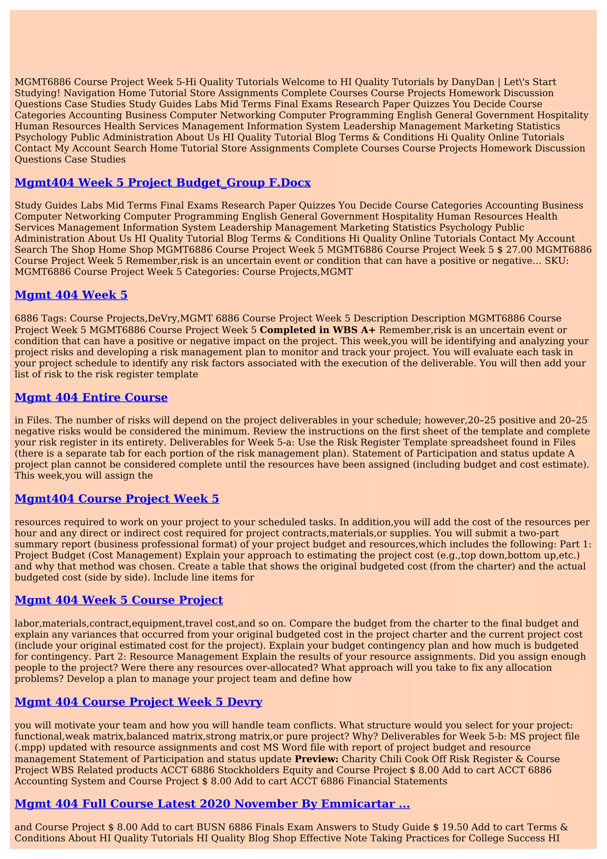 Mgmt404 course project week 5 | PDF