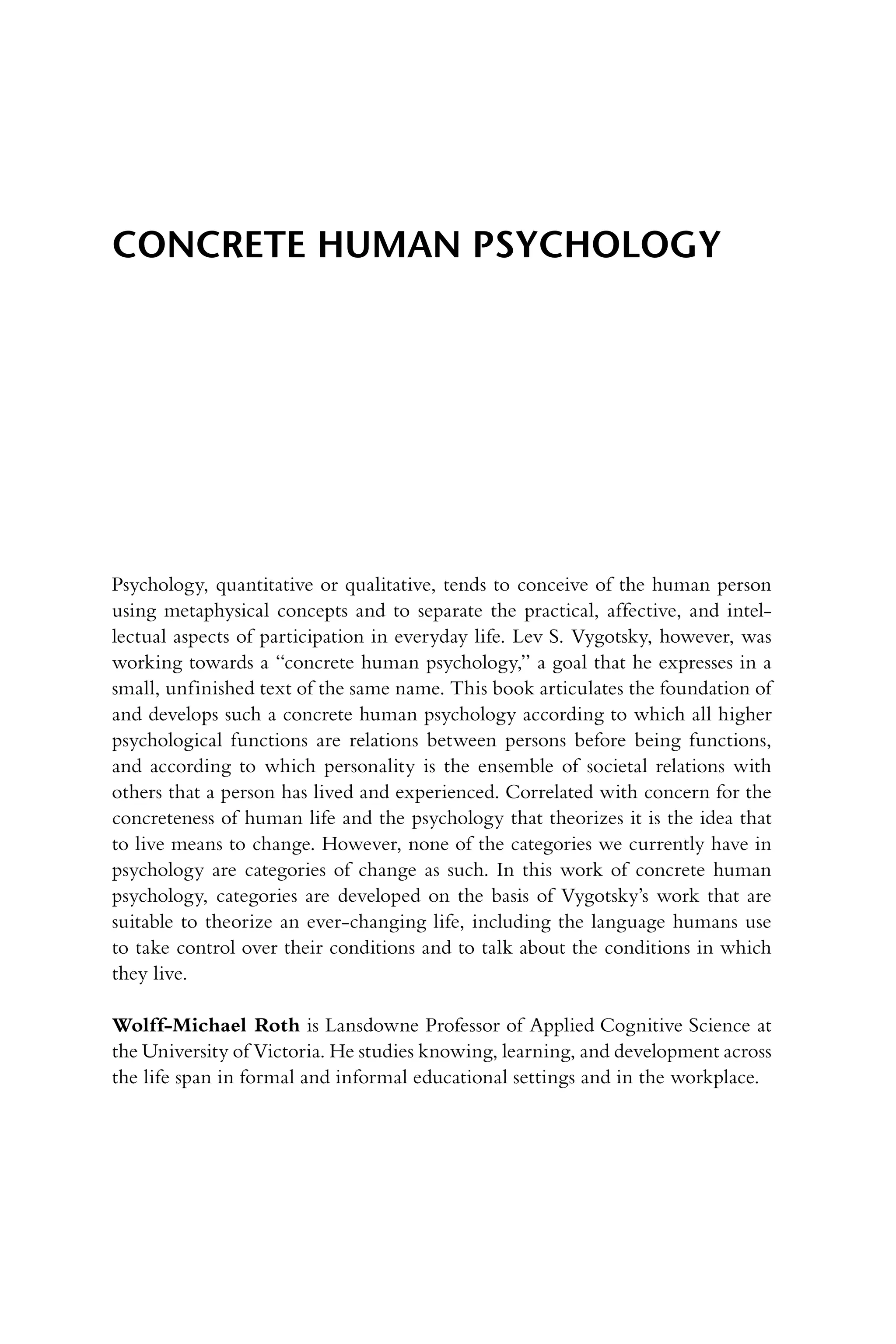 Concrete Human Psychology Wolffmichael Roth | PDF