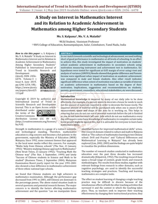 A Study on Interest in Mathematics Interest and its Relation to ...