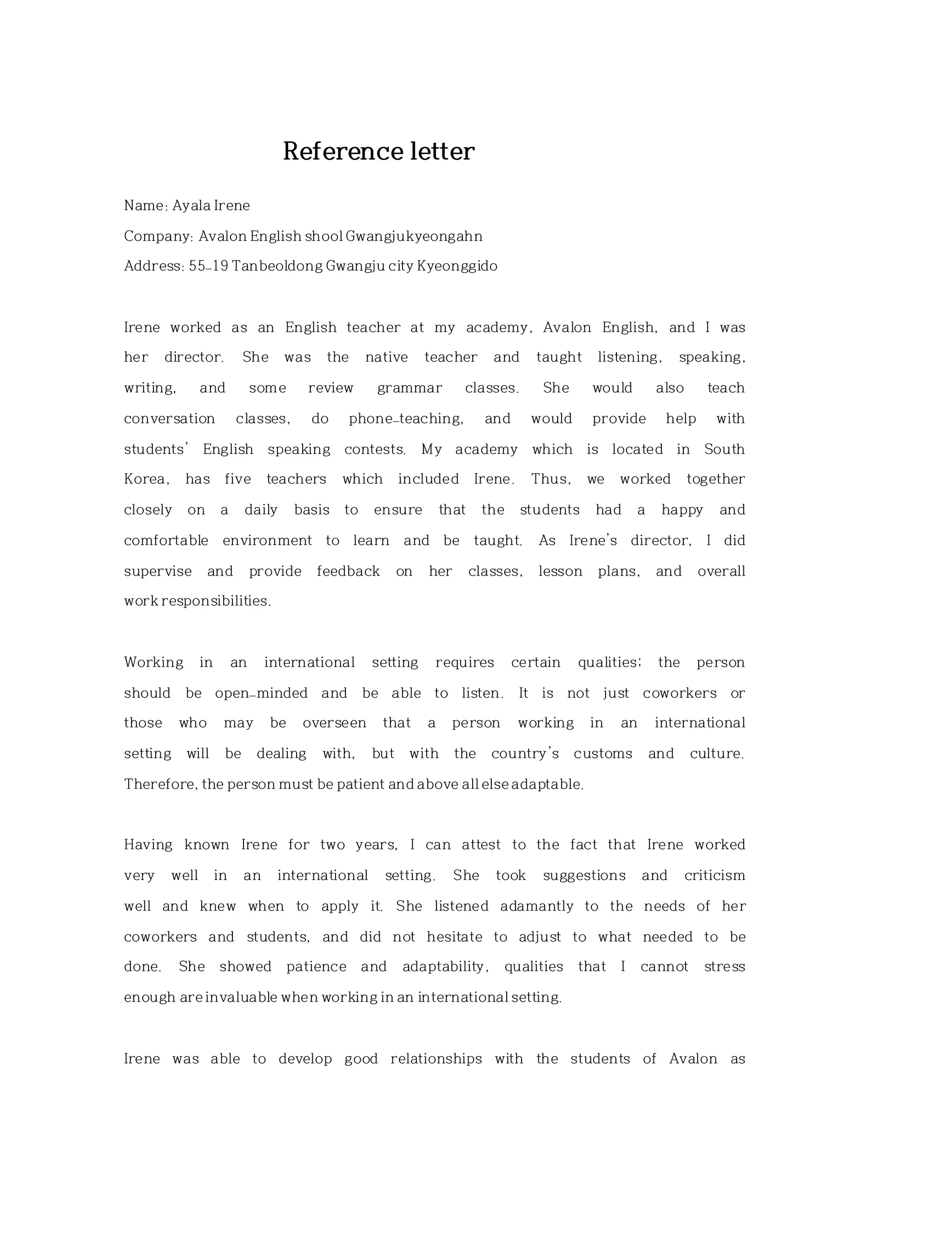 Reference Letter | PDF