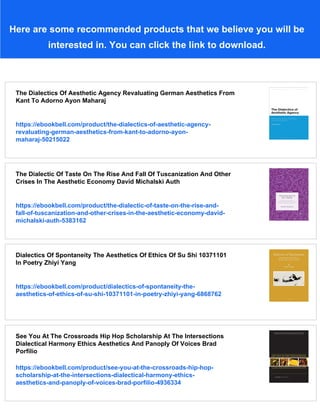 The Dialectics Of Aesthetic Agency Revaluating German Aesthetics From ...