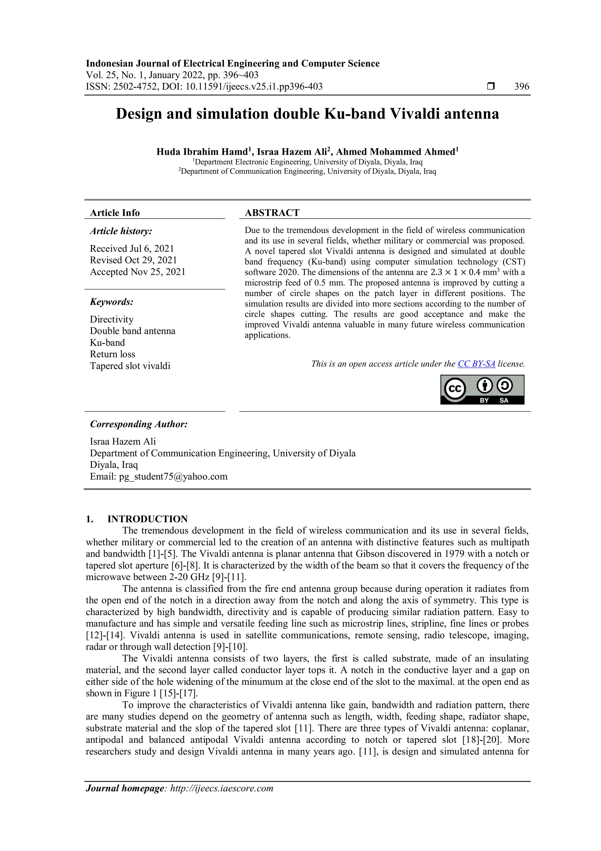 Design and simulation double Ku-band Vivaldi antenna | PDF