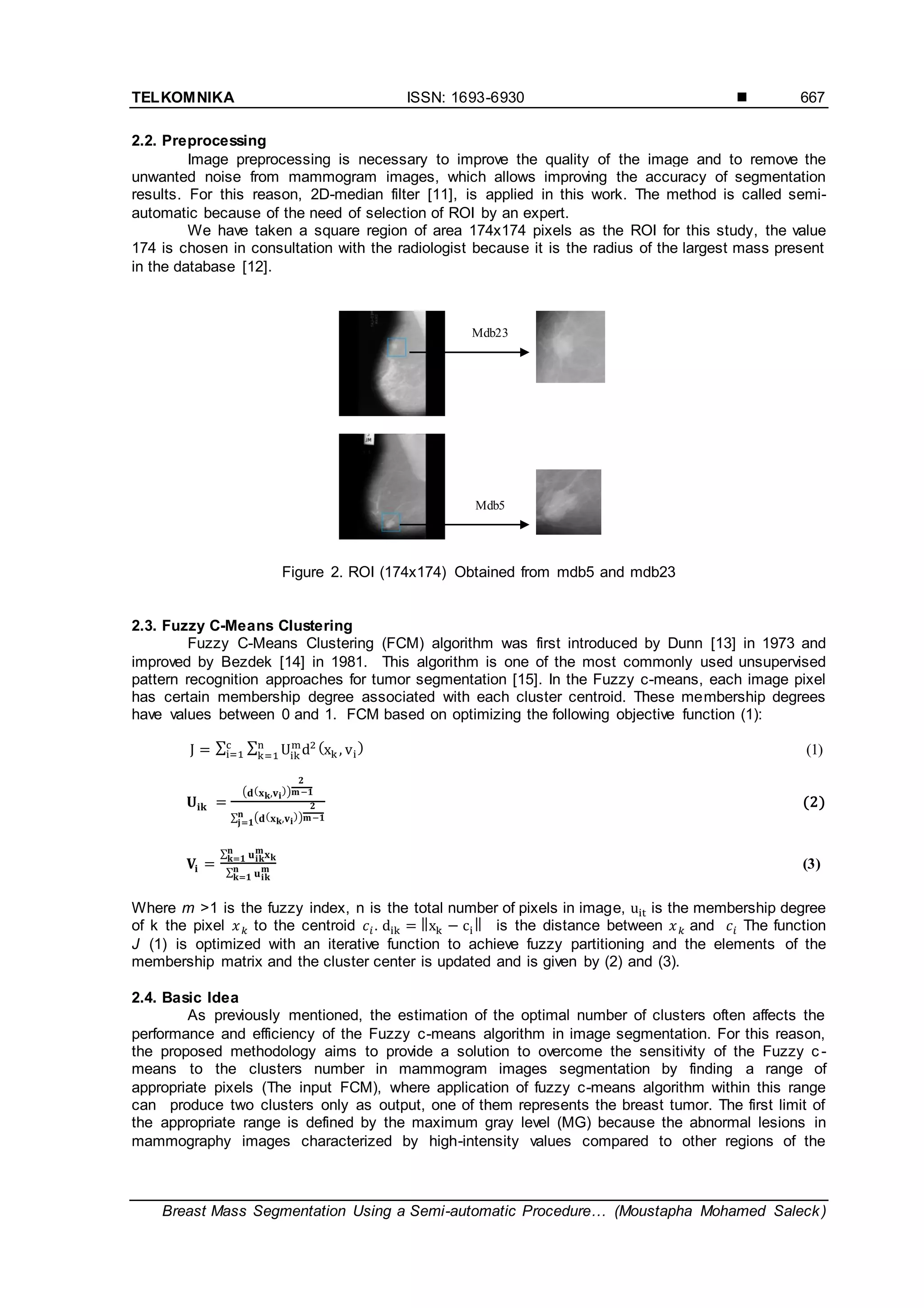 Breast Mass Segmentation Using A Semi Automatic Procedure Based On Fuzzy C Means Clustering Pdf