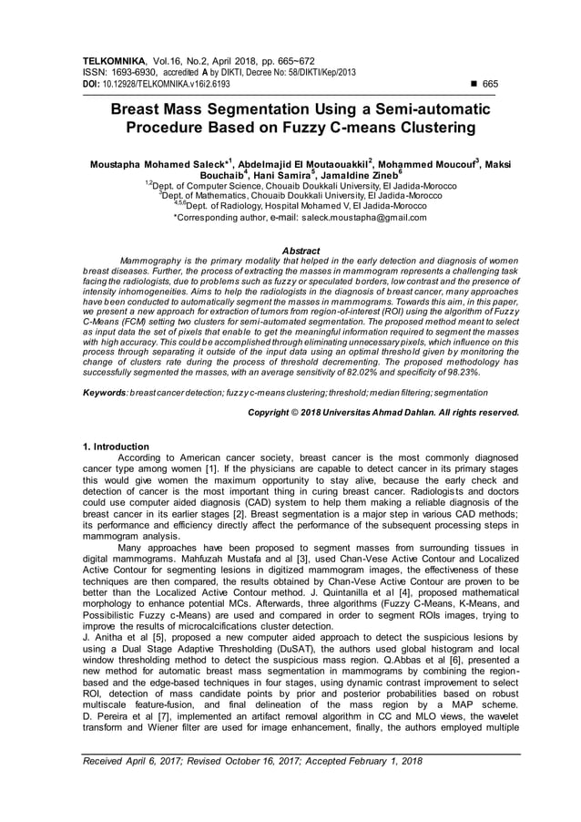 Breast Mass Segmentation Using a Semi-automatic Procedure Based on Fuzzy C-means Clustering | PDF