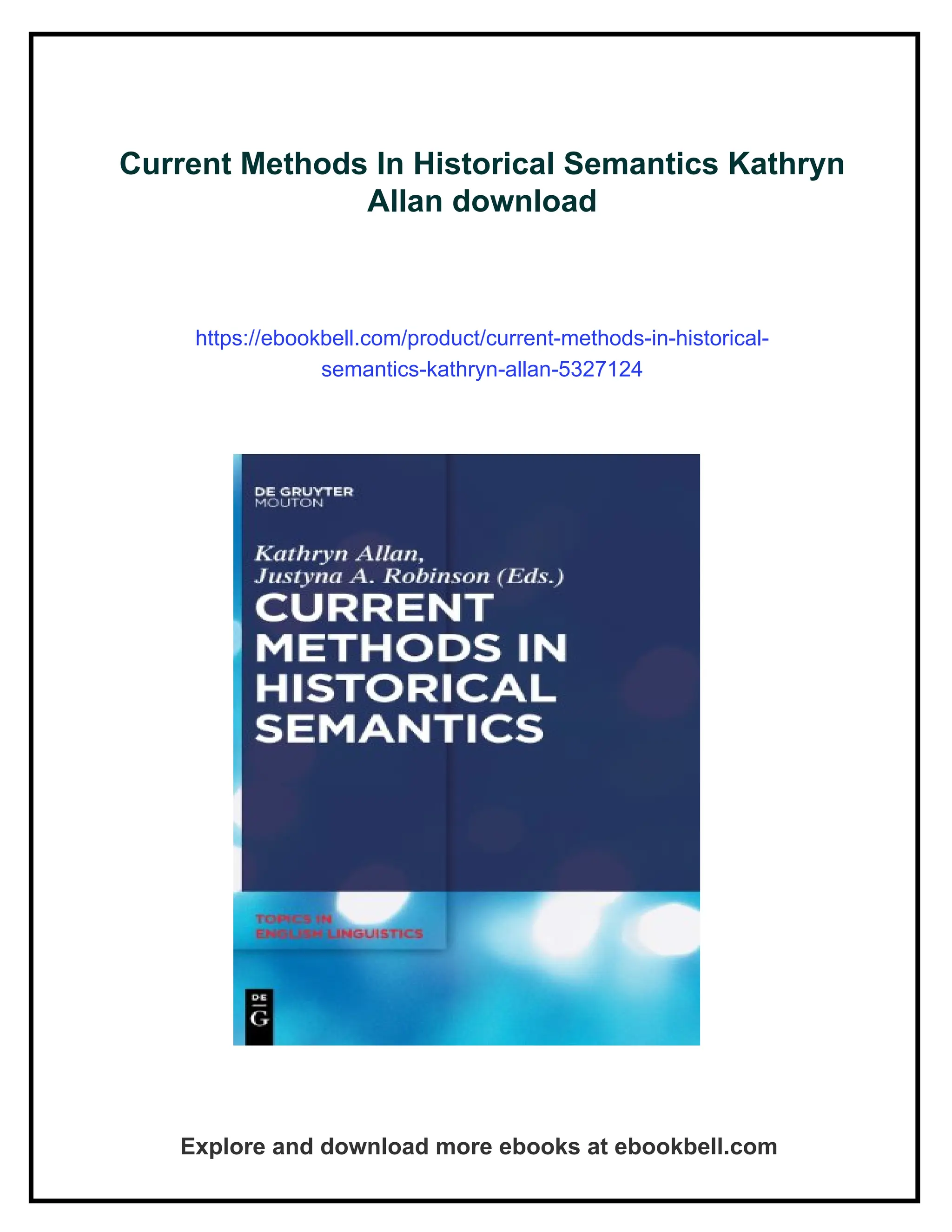 Current Methods In Historical Semantics Kathryn Allan | PDF