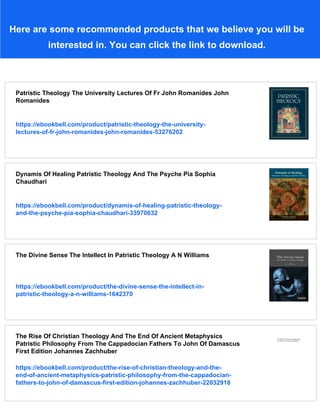 Patristic Theology The University Lectures Of Fr John Romanides ...