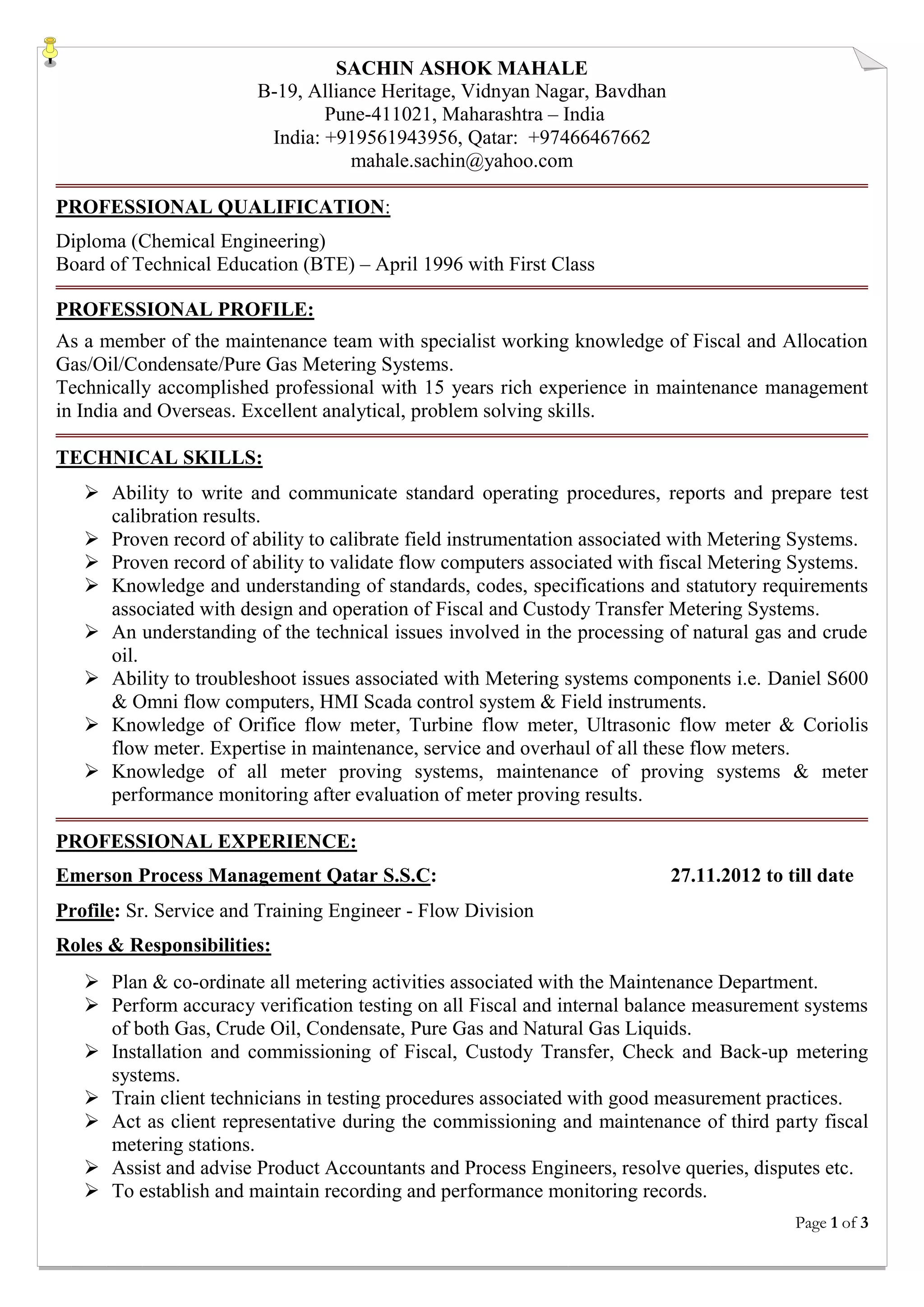Metering Engineer_Resume | PDF