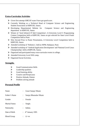 GouriNikam(Resume) | PDF | Programming Languages | Computing