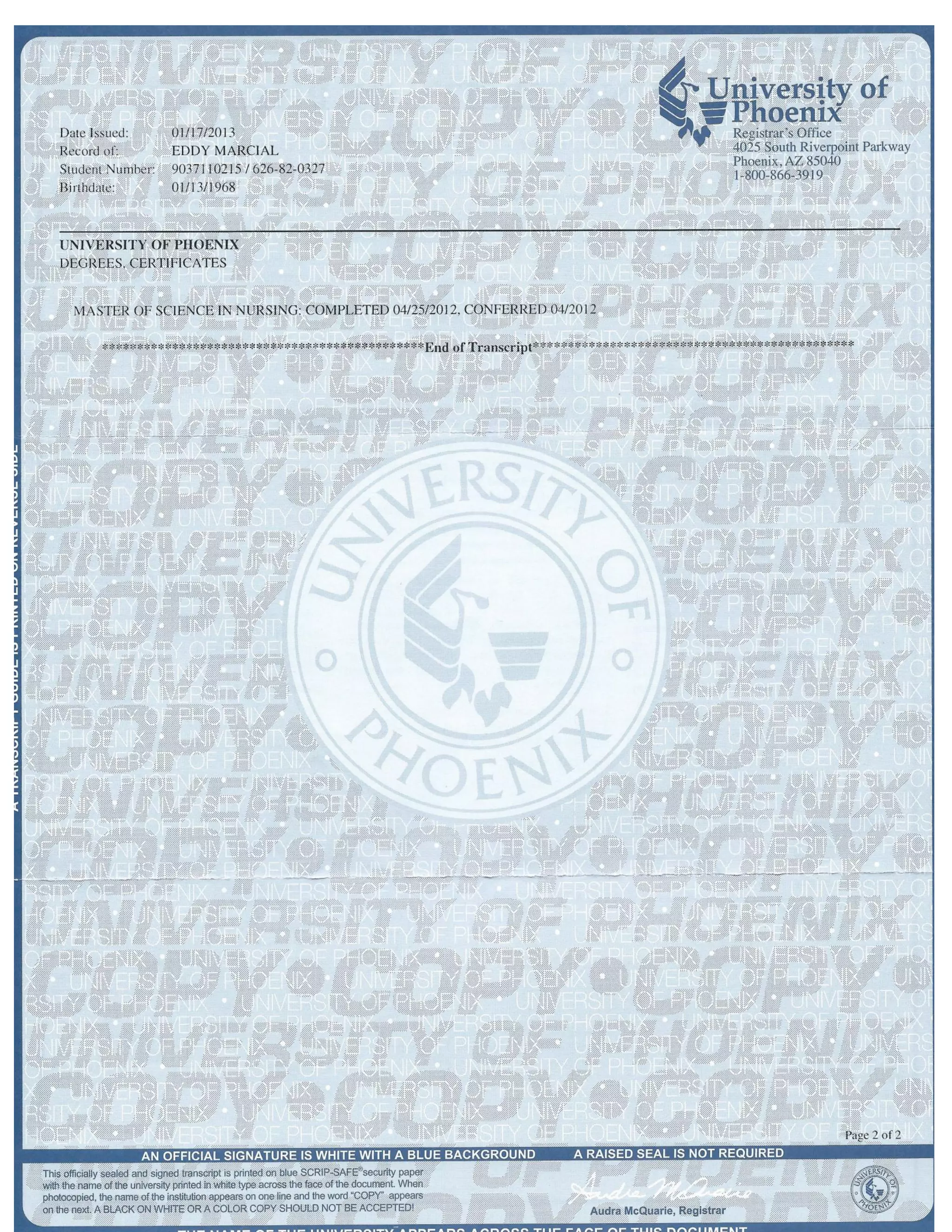 Official_Nursing_Transcripts_U_of_P (1) | PDF