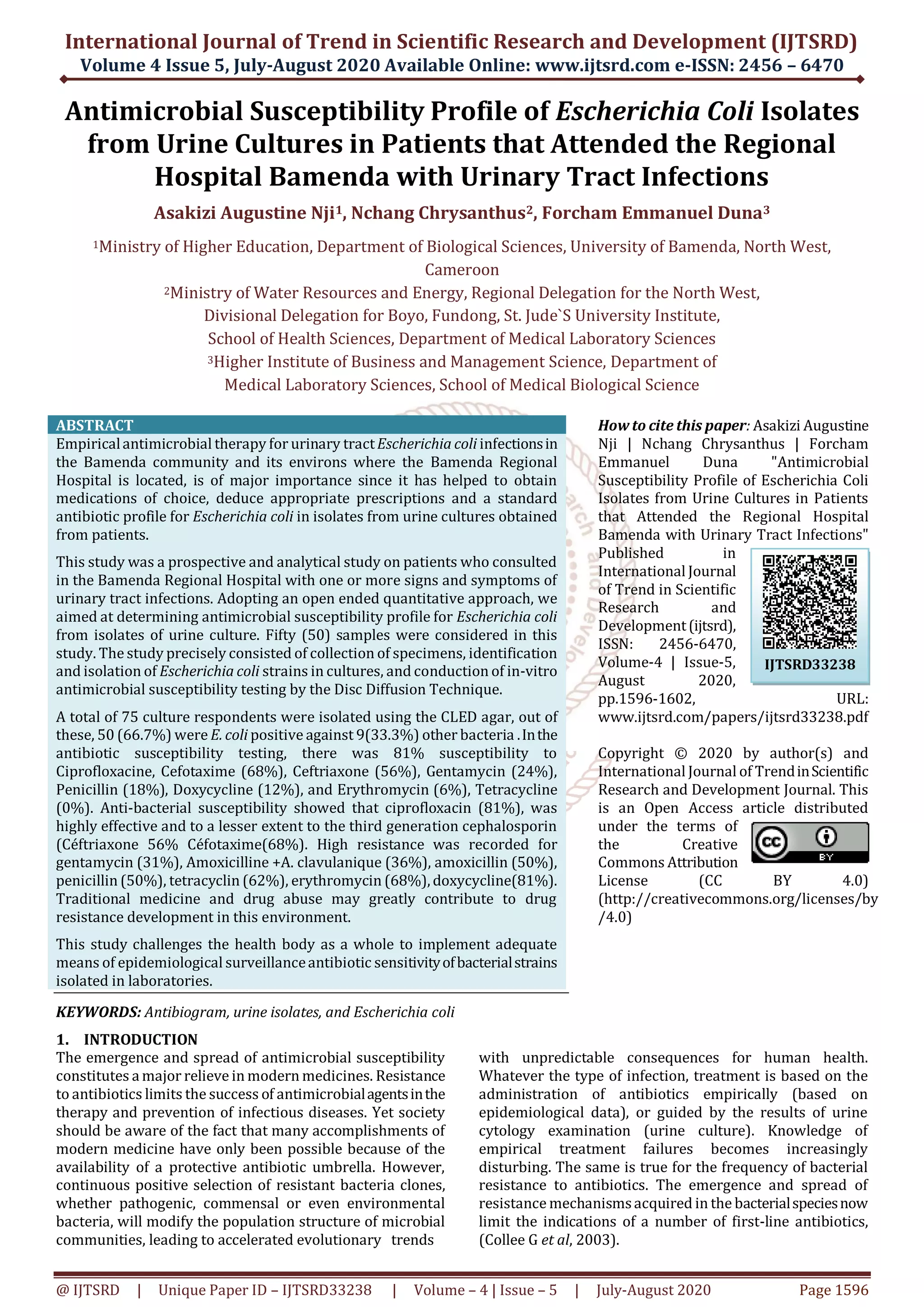 Antimicrobial Susceptibility Profile of Escherichia Coli Isolates from ...