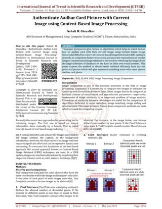 Authenticate Aadhar Card Picture with Current Image using Content Based ...