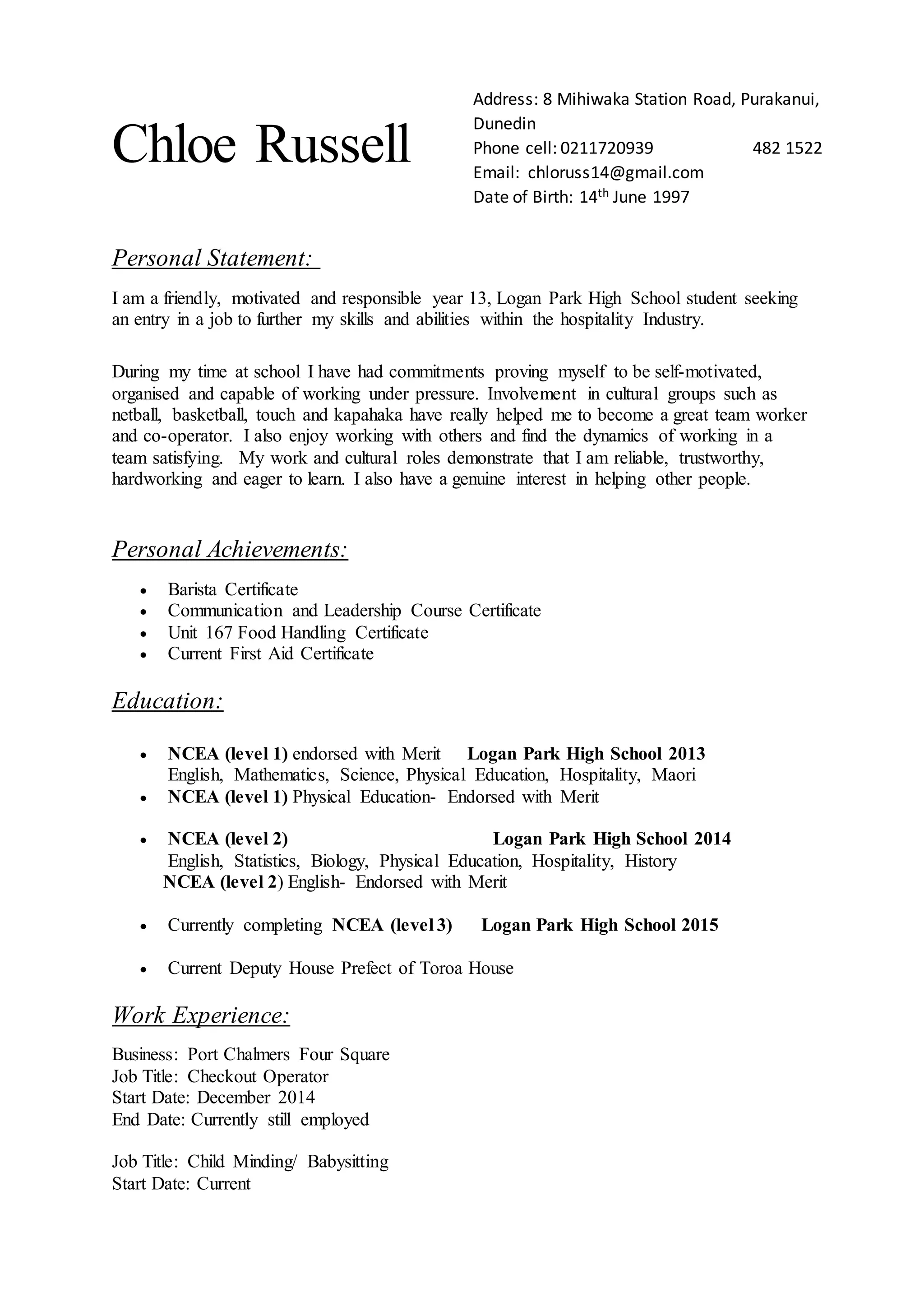 Chloe Russell- cv | DOCX