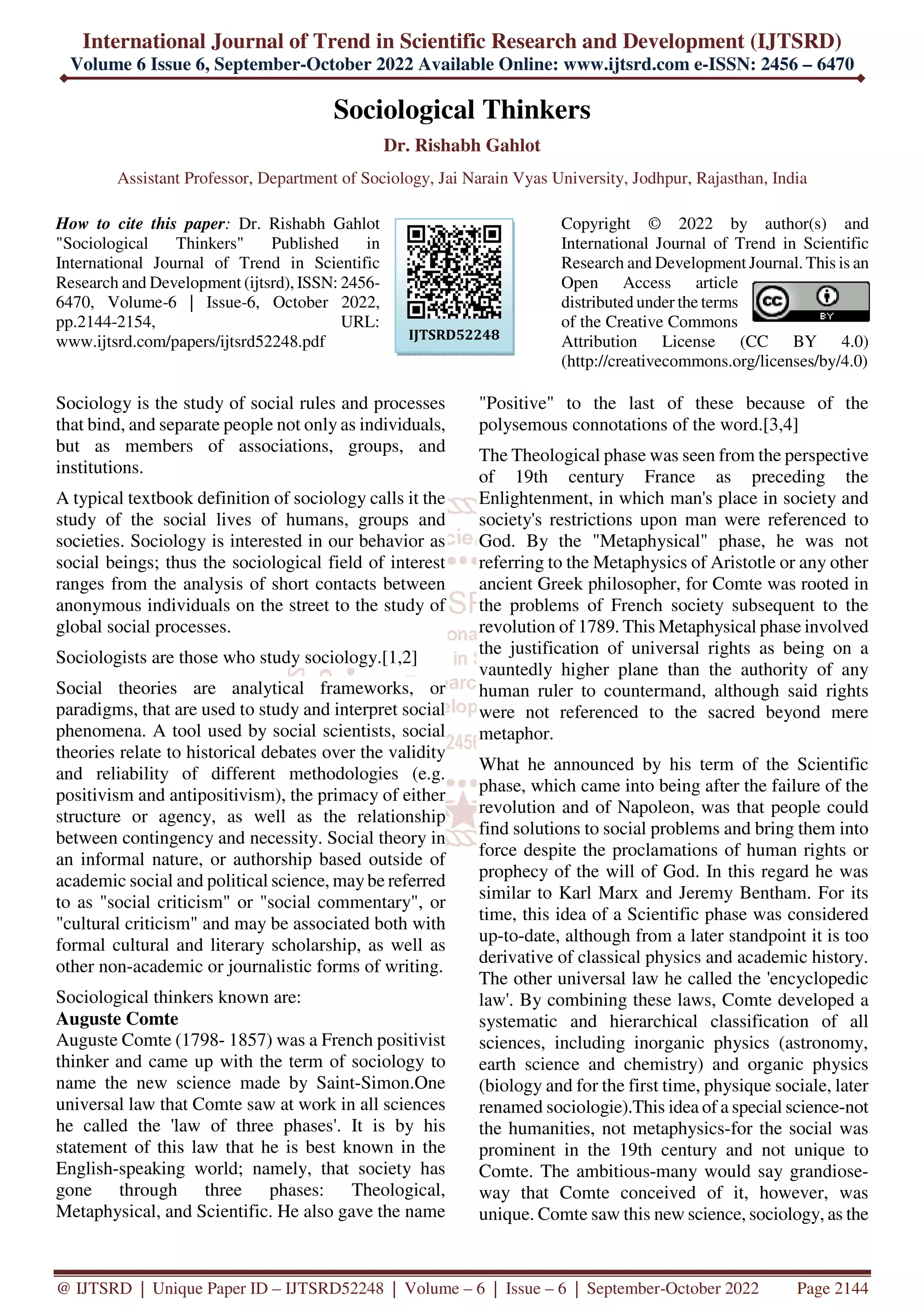 Sociological Thinkers | PDF