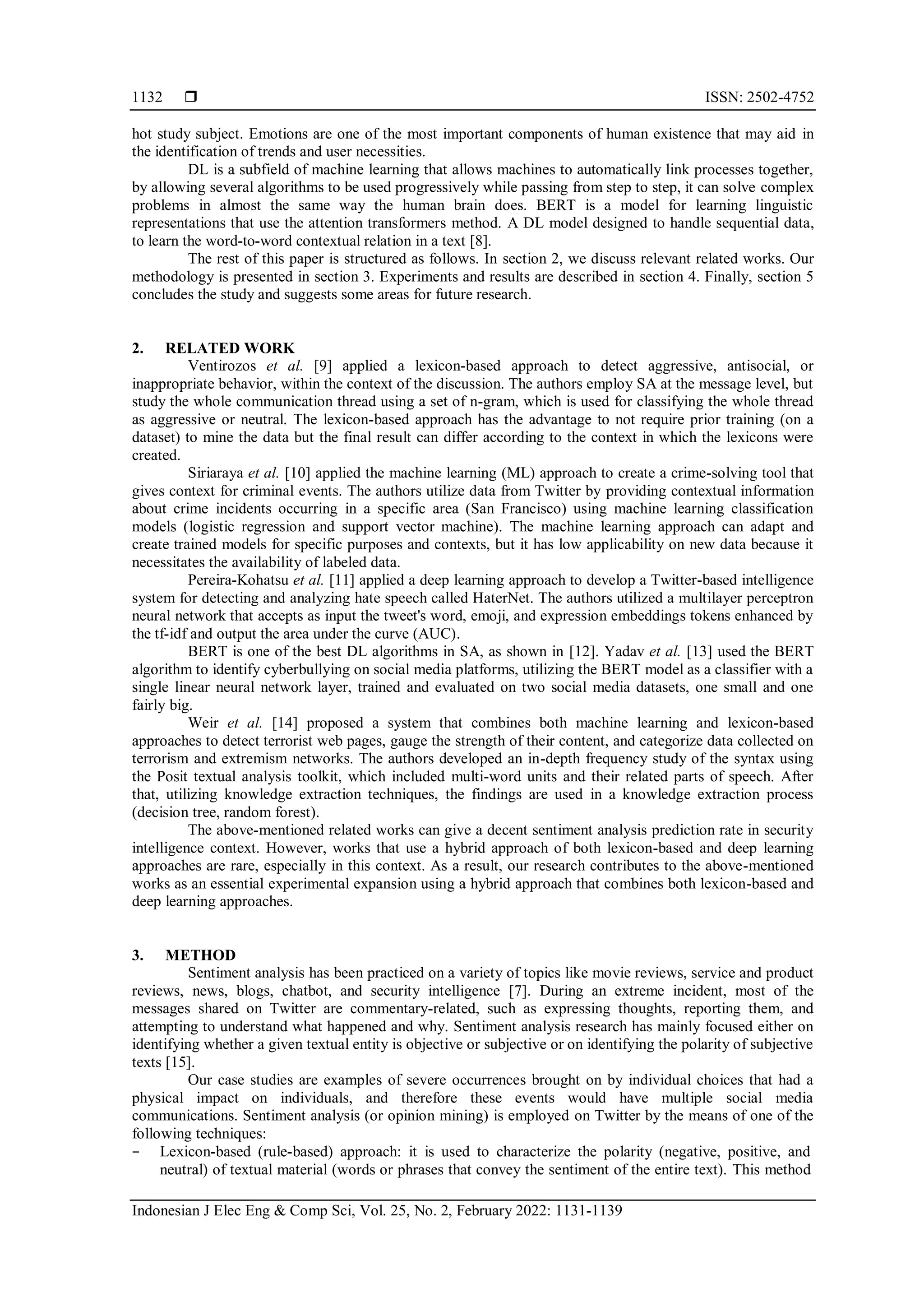 Crime Prediction Using A Hybrid Sentiment Analysis Approach Based On The Bidirectional Encoder