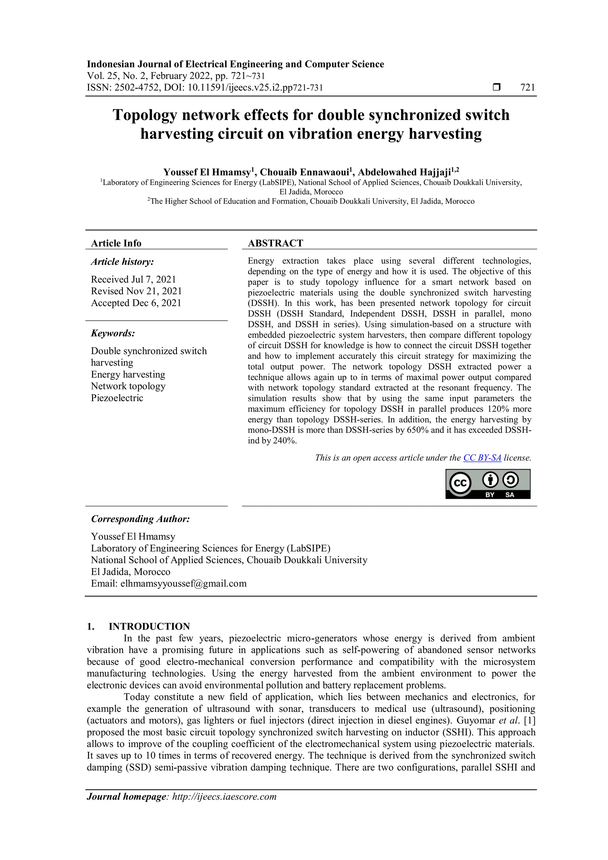 Topology network effects for double synchronized switch harvesting circuit on vibration energy ...