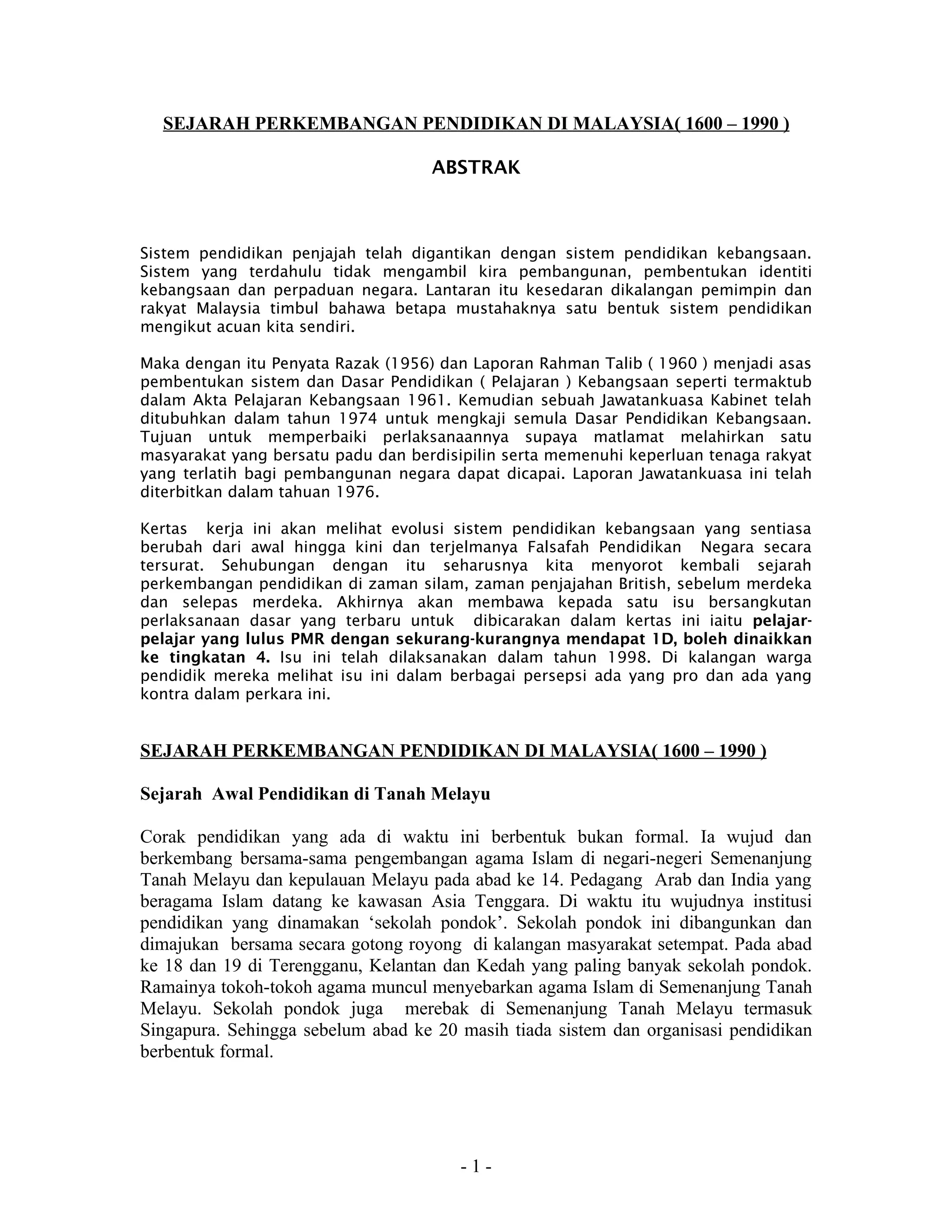 Sejarah Perkembangan Pendidikan Di Malaysia Pdf