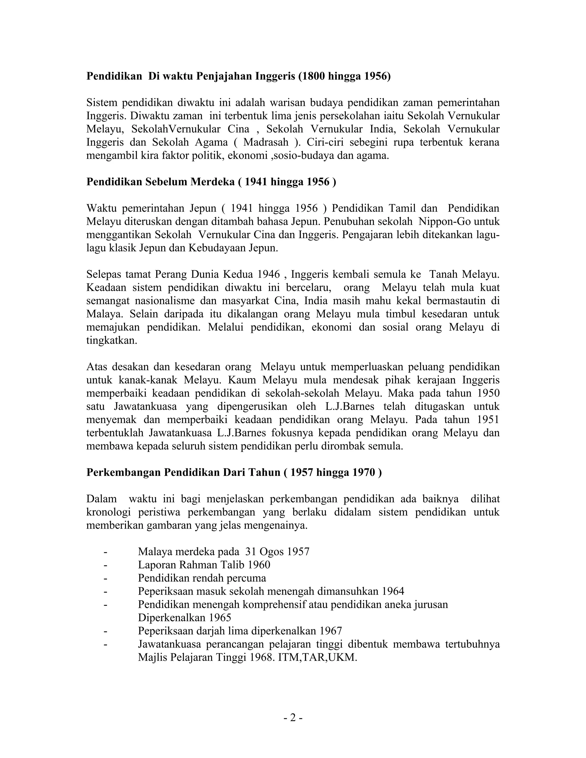 SEJARAH PERKEMBANGAN PENDIDIKAN DI MALAYSIA | DOC
