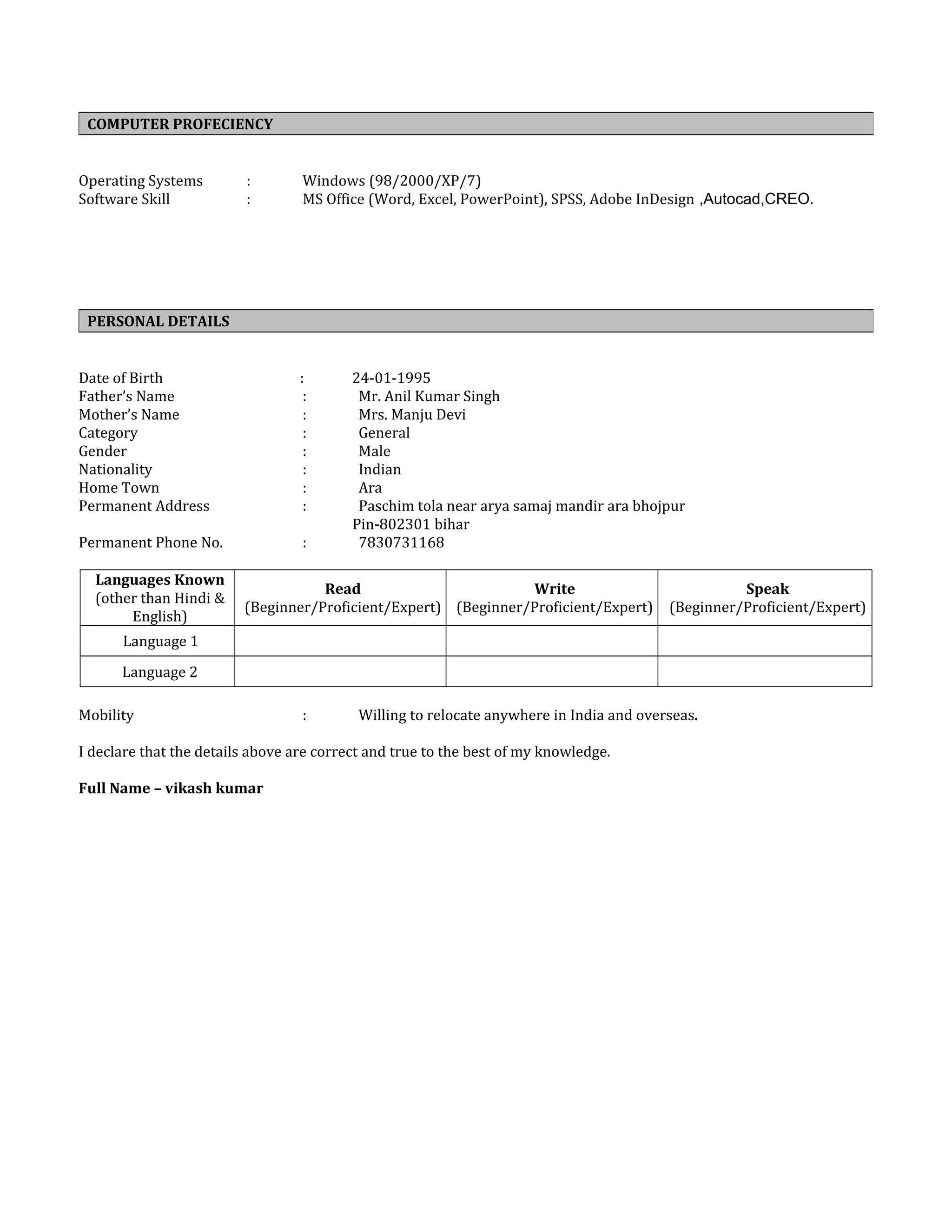 Resume Format.doc vikash | DOC