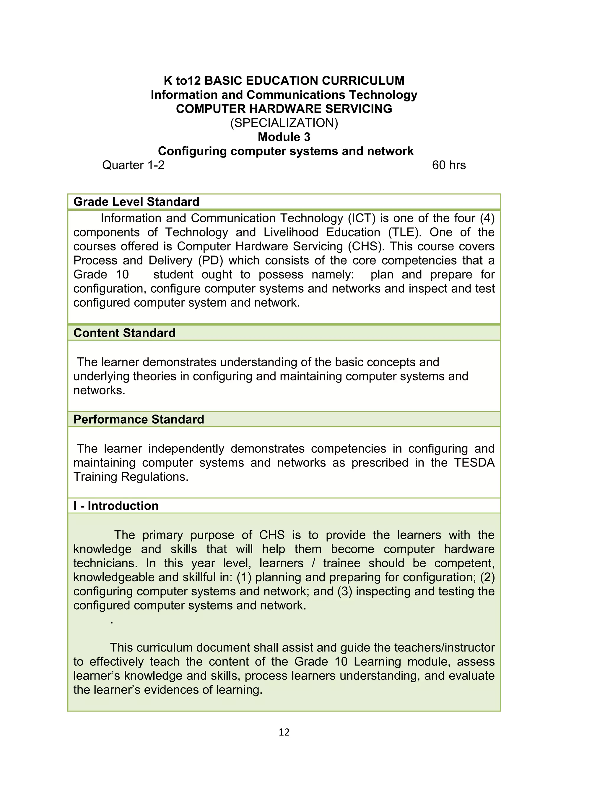 Computer Hardware Servicing Learner's Material Grade 10 | PDF | Computer Networking | Computing