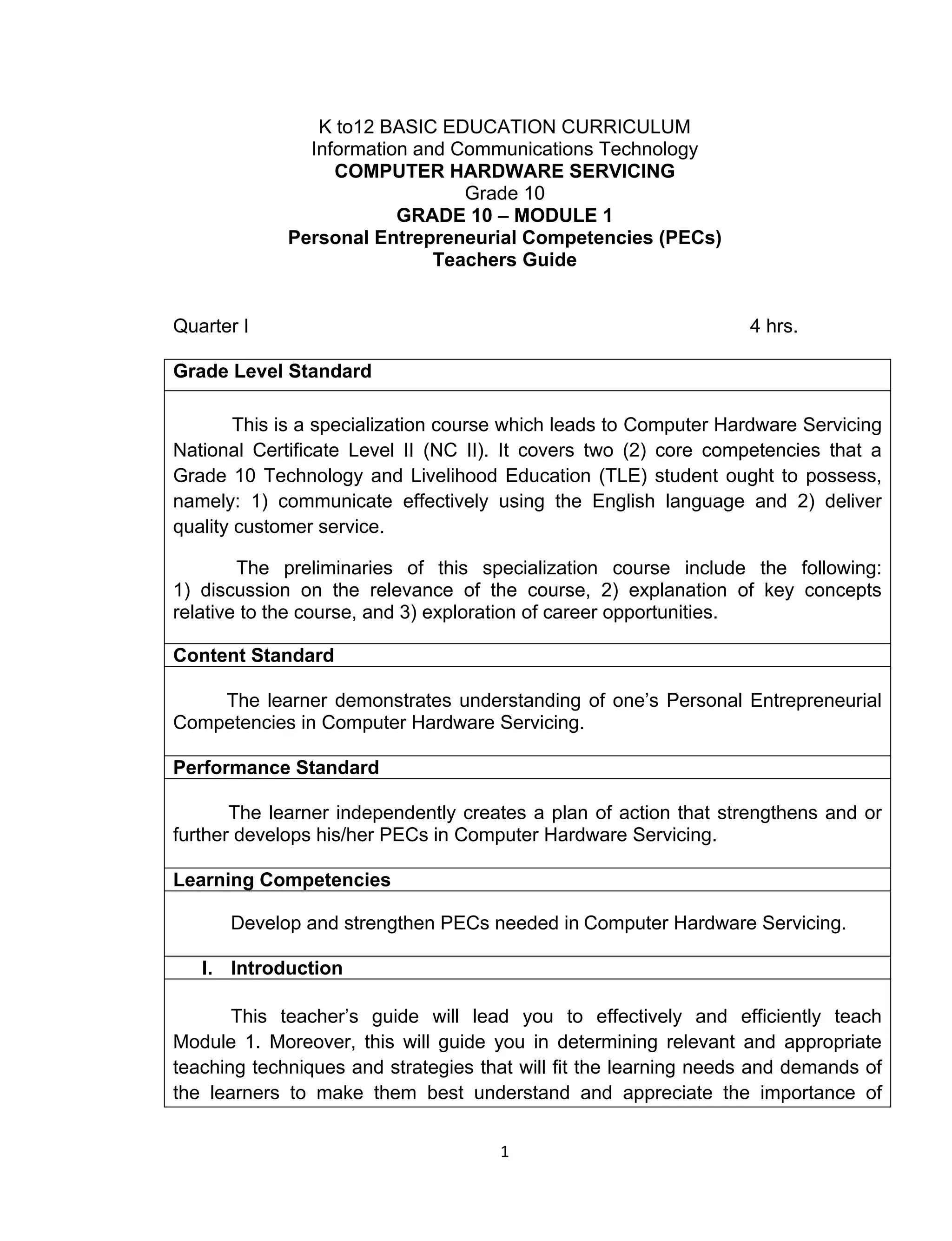 Computer Hardware Servicing Learner's Material Grade 10 | PDF | Computer Networking | Computing