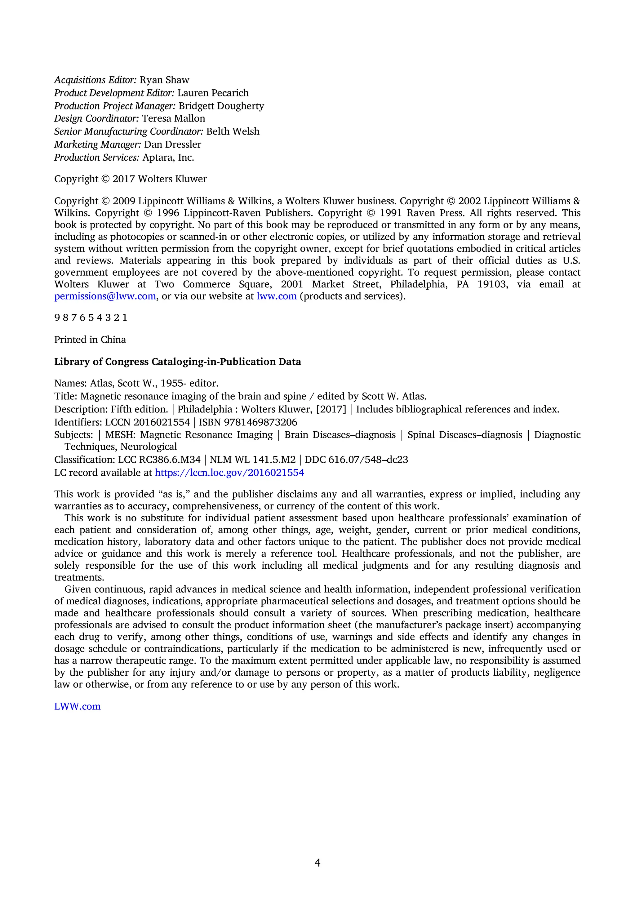 Magnetic Resonance Imaging of the Brain and Spine Fifth Edition Scott W ...