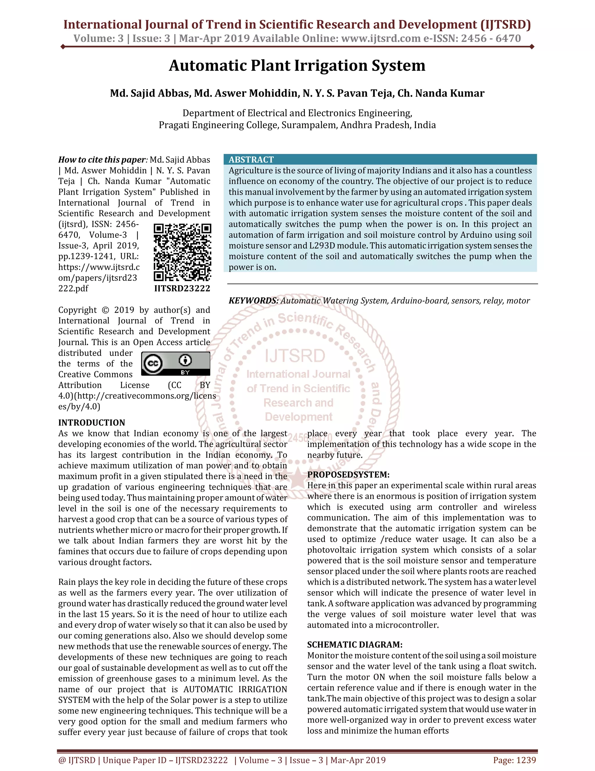 Automatic Plant Irrigation System | PDF