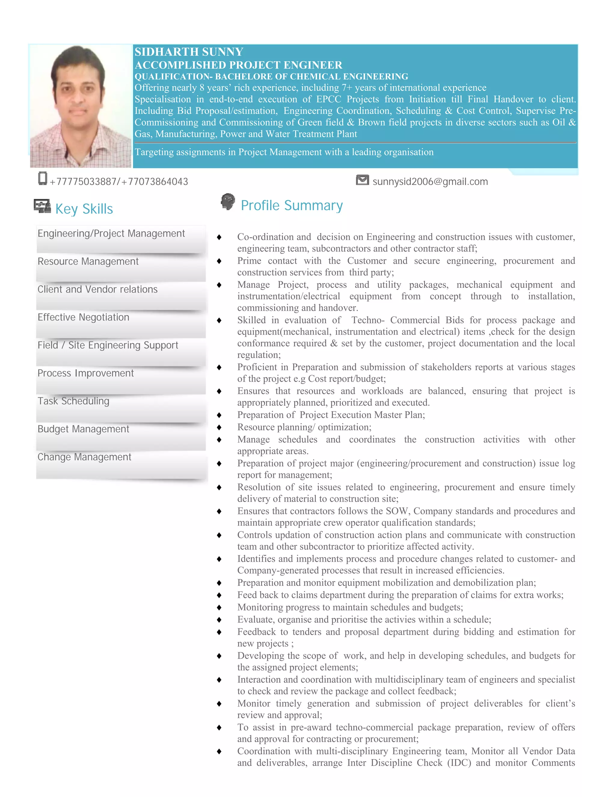 CV-Sidharth Sunny Project Engineer | PDF