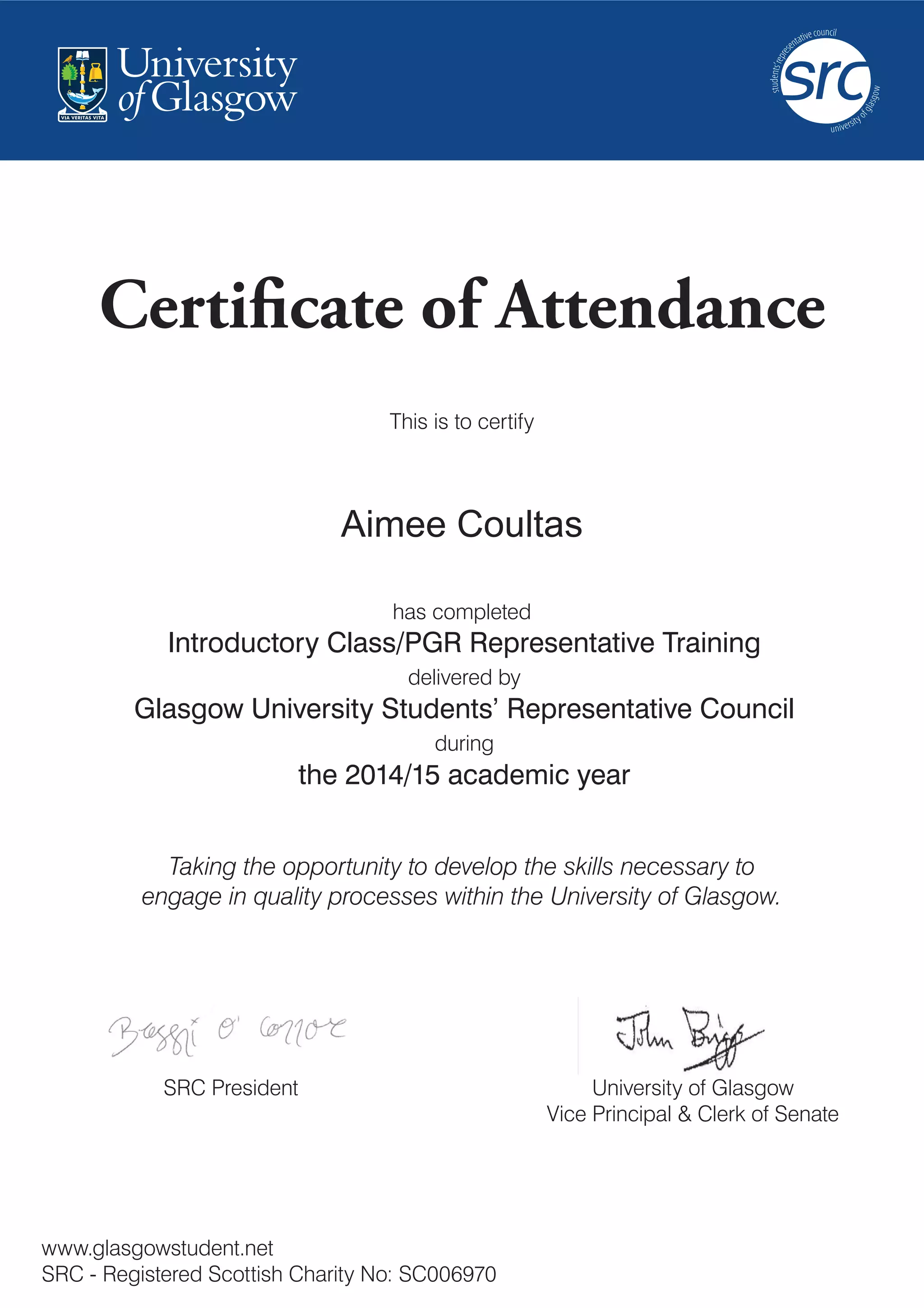 Aimee Coultas Class Rep Certificate | PDF