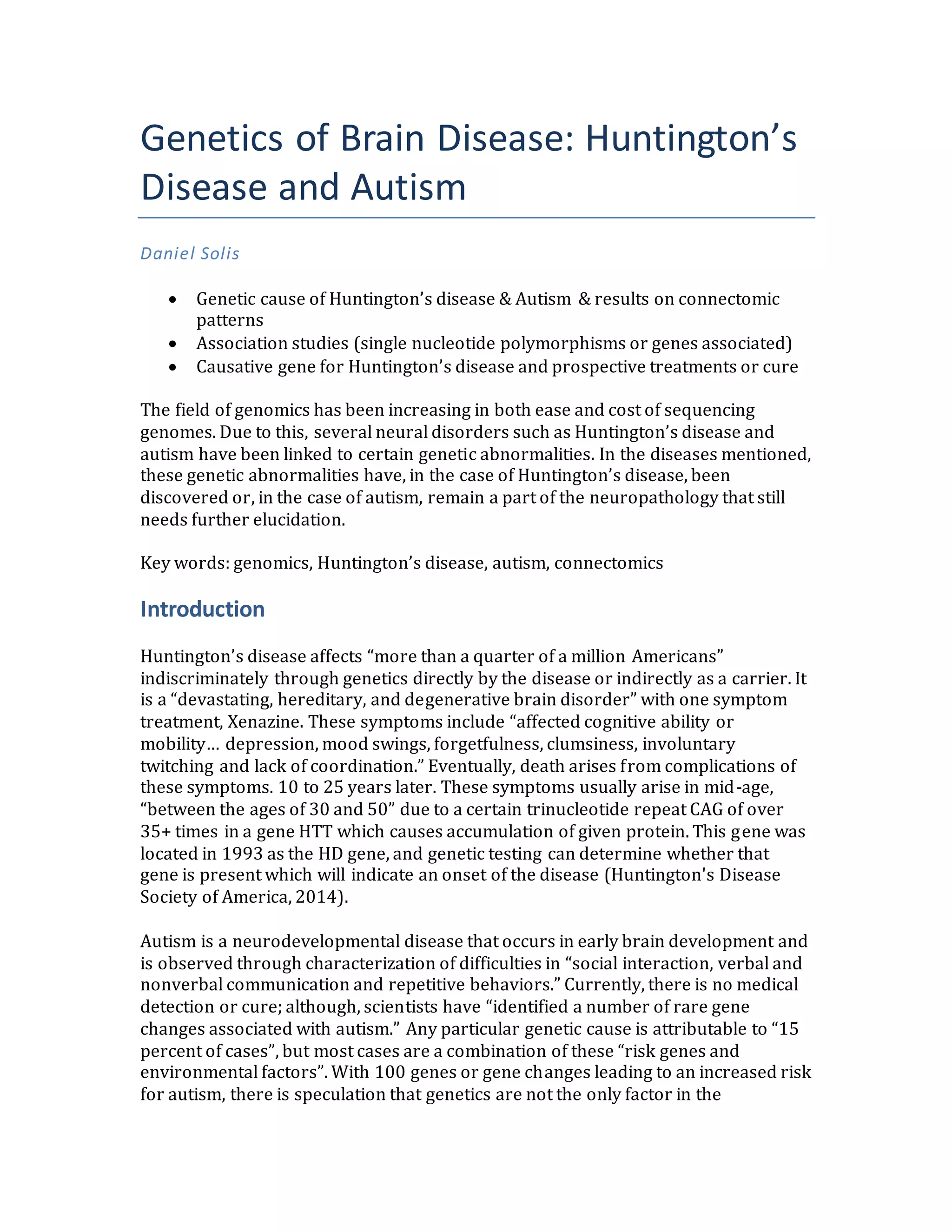 Genetics of Brain Disease Paper | DOCX