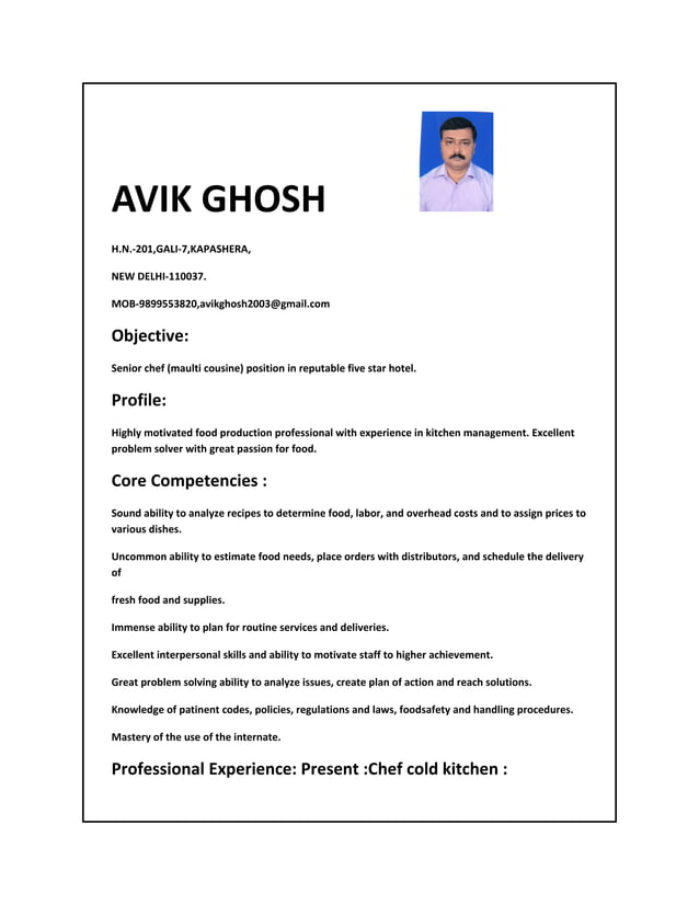 chef ghosh cv. | RTF