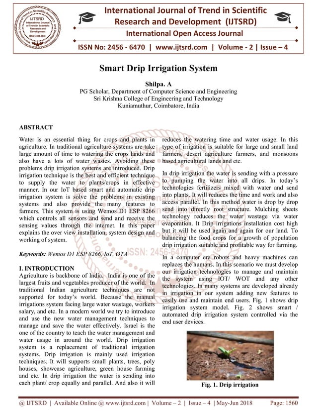 Smart Drip Irrigation System | PDF | Agriculture | Industries