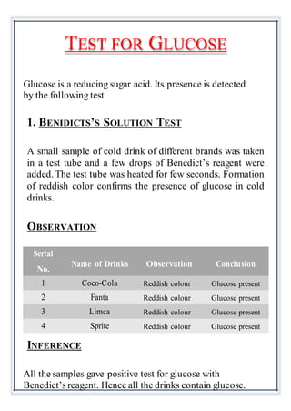 Chemistry project file on cold drink test | DOC