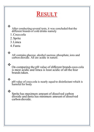 Chemistry project file on cold drink test | DOC