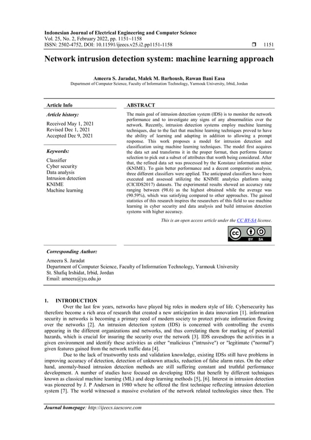 Network intrusion detection system: machine learning approach | PDF