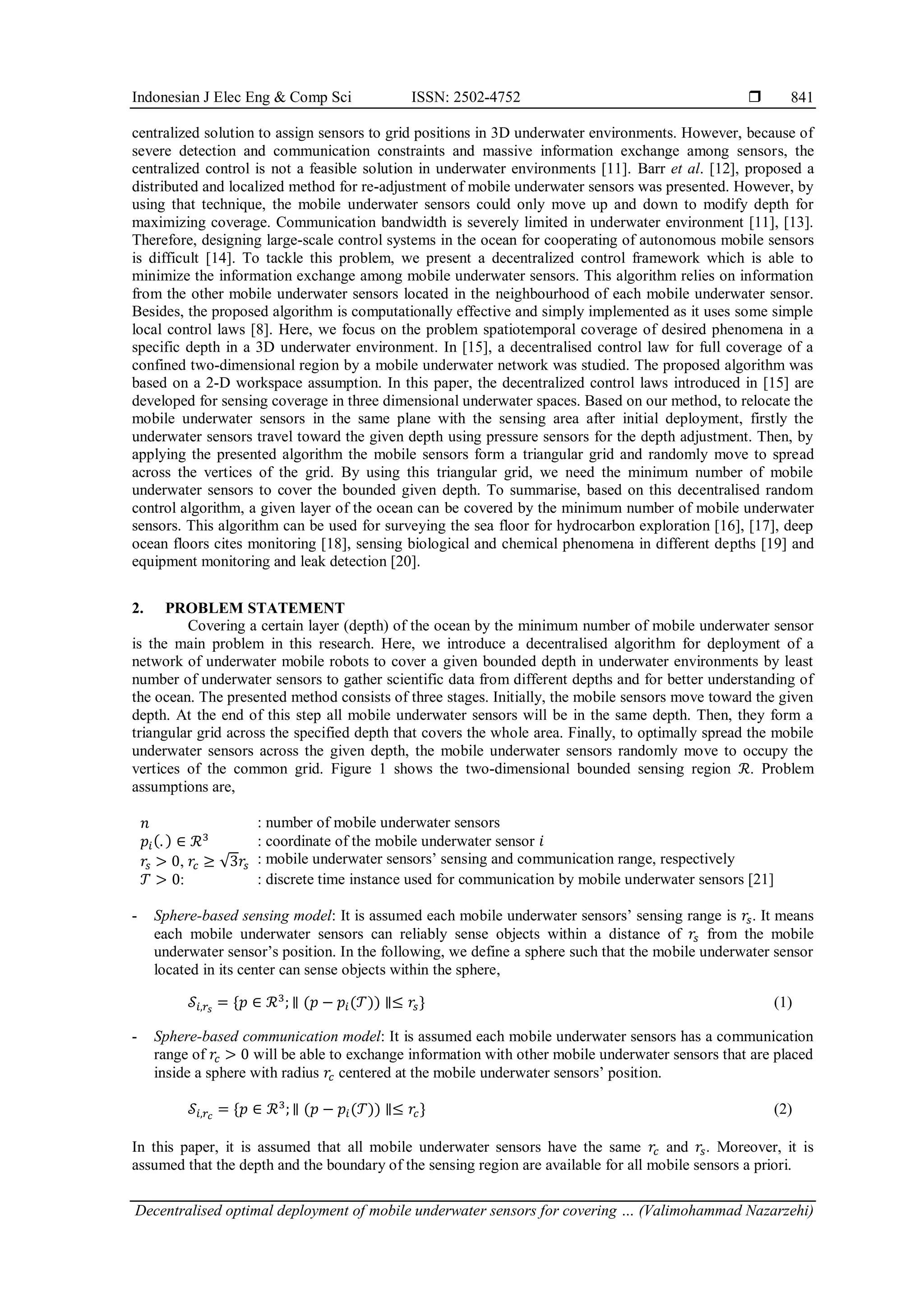 Decentralised Optimal Deployment Of Mobile Underwater Sensors For