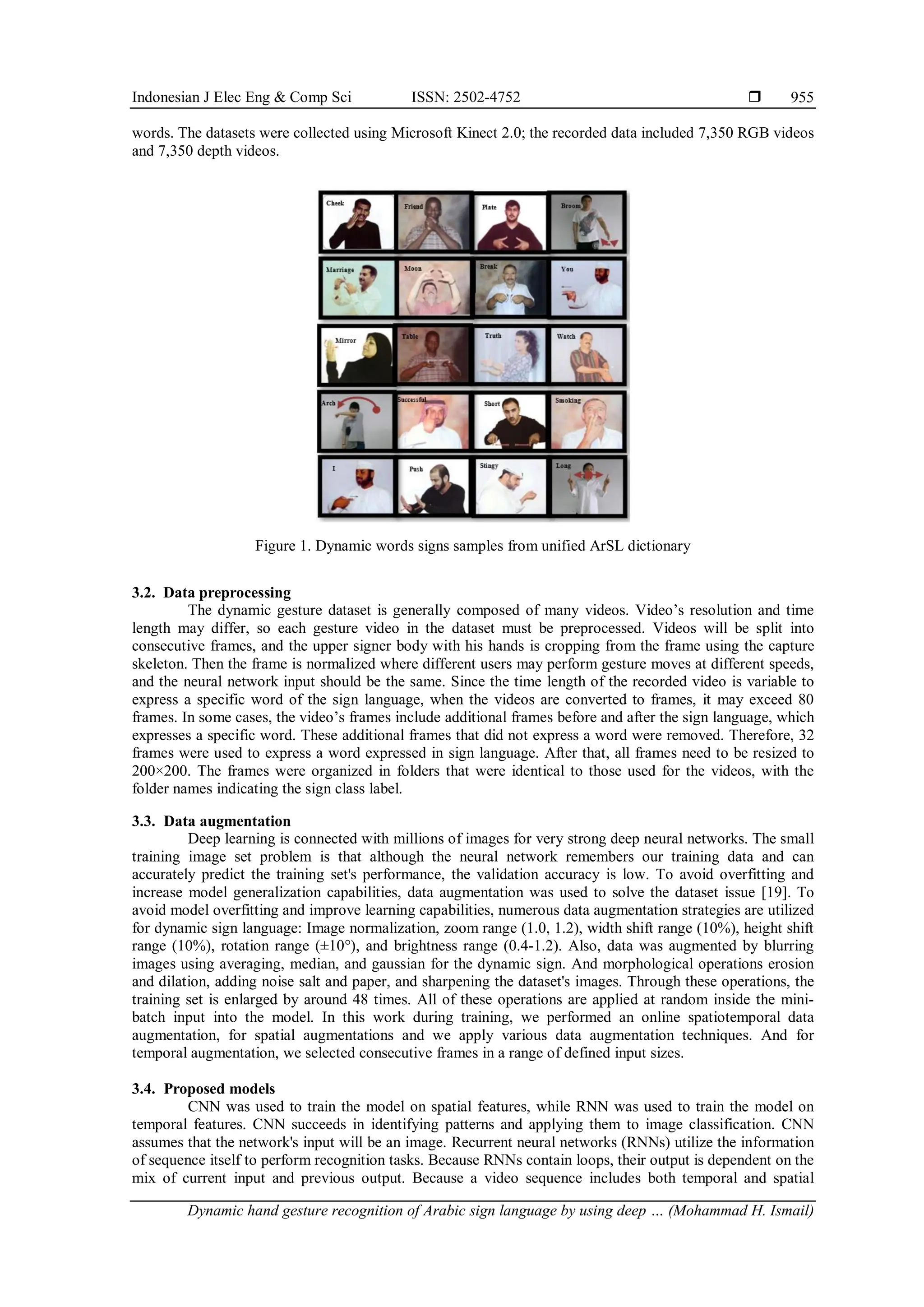 Dynamic hand gesture recognition of Arabic sign language by using deep convolutional neural ...