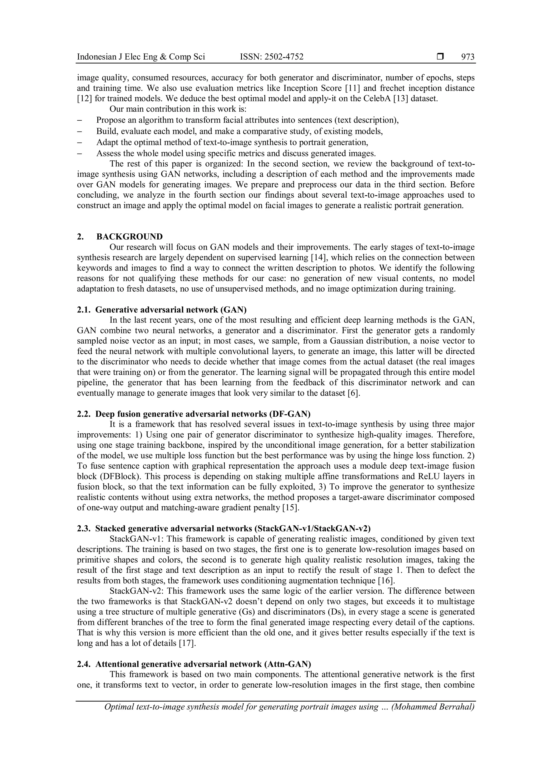 Optimal Text To Image Synthesis Model For Generating Portrait Images Using Generative