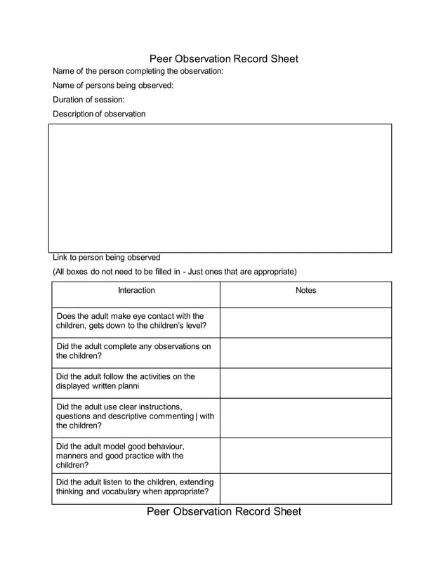 Peer to peer observation sheet | DOCX | Parenting Children Aged 4-11 | Parenting