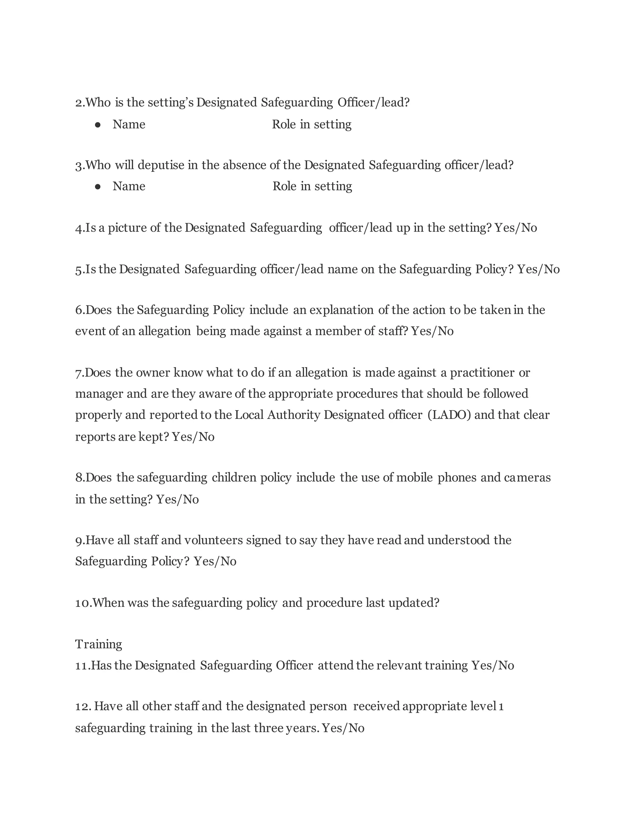 Early years and childcare safeguarding audit | DOCX