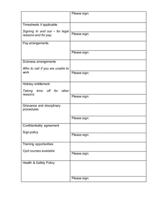 Induction checklist | DOCX