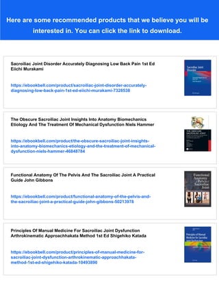 Sacroiliac Joint Techniques 1st Edition Abdelsayed Md | PDF