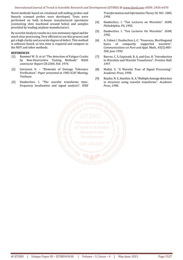 Damage Assessment System for Aircraft Structural Defects using Wavelet Transform | PDF